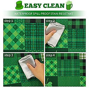 ASPMIZ St. Patrick’s Day Tablecloth, Green Lucky Shamrock Table Cloth, Buffalo Plaid Checkered Tablecloths, Four Leaf Clovers Waterproof Tablecloth Rectangle for Dinner Party Decoration, 60 x 84 inch