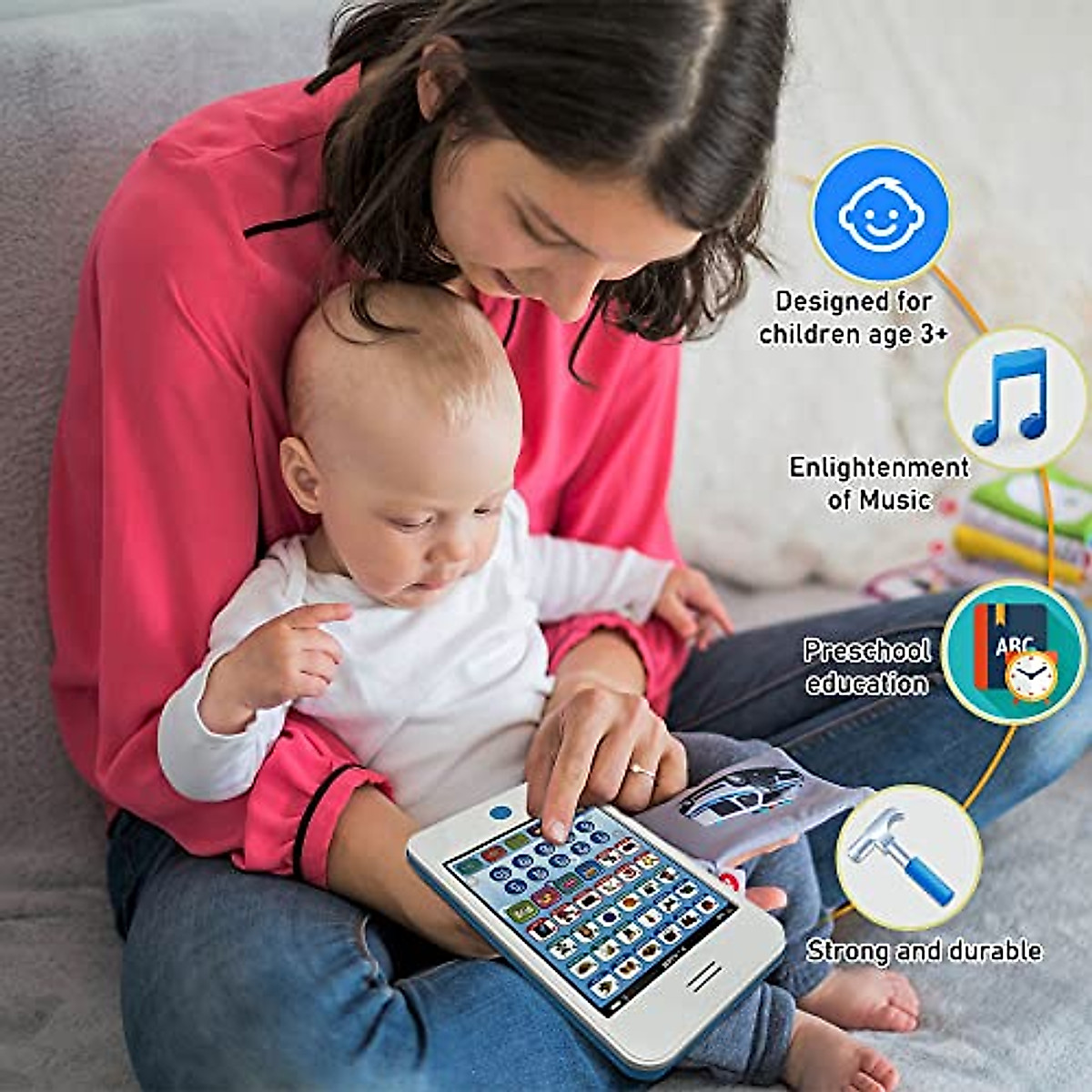 GAGINAN Baby Phone /Kids Tablet Learn Alphabets Words Numbers Music ABC Learning for Toddlers Educational Toy for 3Years+ (Blue)