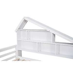 Harper & Bright Designs Full Size Daybed with Trundle and Storage Bookcase, Solid Wood Platform Bed Frame, House Bed for Kids Girls Boys, No Box Spring Needed (Full, White)