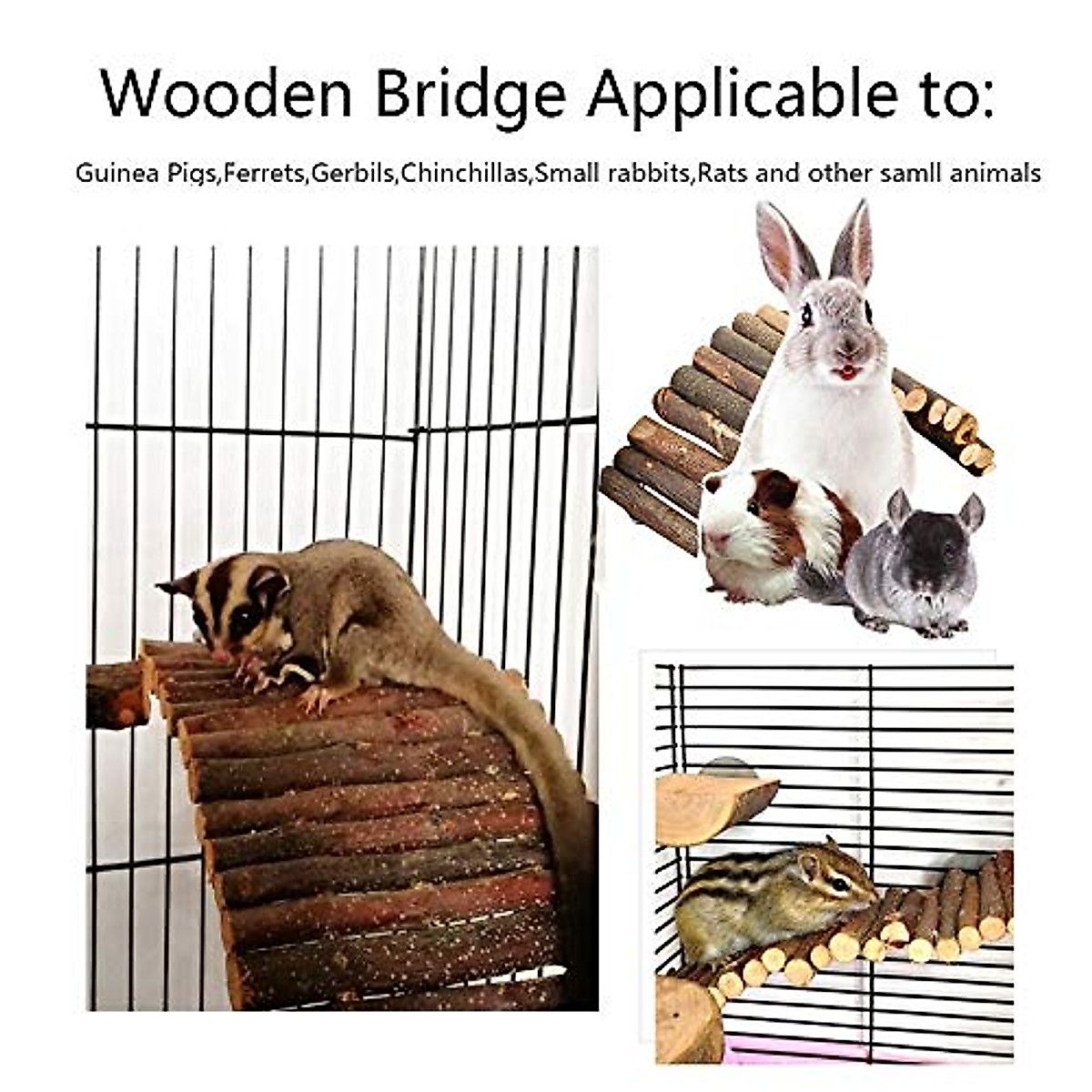 PINVNBY Guinea Pig Wooden Ladder Bridge Rabbits Hideout, House, Tunnel,Rodents Chew Toys for Bunny,Chinchillas,Hedgehogs,Ferrets,Rat and Small Animals-Extra Large(11.8 in X 20 in)