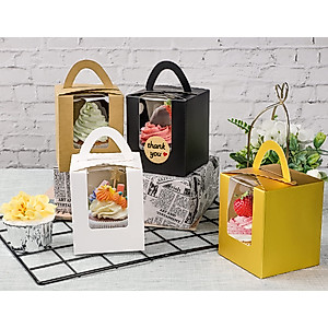 NPLUX Cupcake Boxes,60pcs Single Cupcake Carrier with Window Inserts for Bakery Wrapping(Brown)