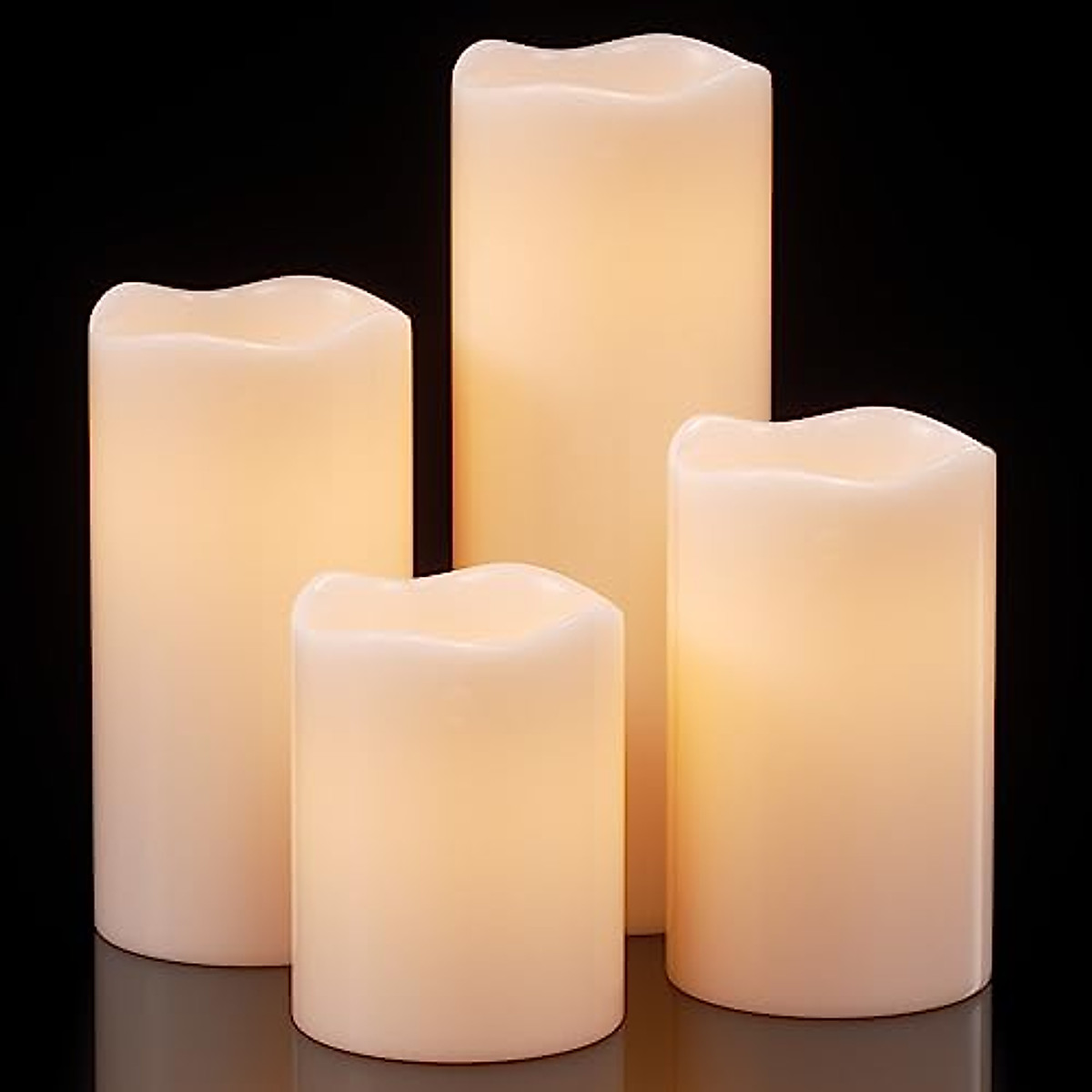 Eldnacele Waterproof Flameless Flickering Candles with 6 Hours Timer, Indoor Outdoor White LED Plastic Battery Operated Pillar Candles Pack of 4 for Wedding Festival White, D3”x H4” 5” 6” 8”