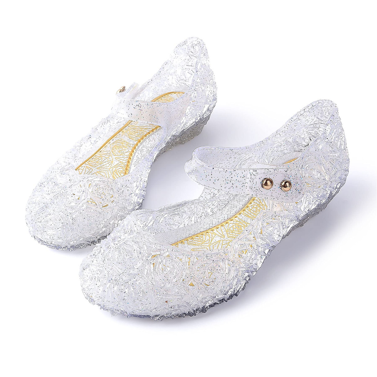 Funnyko Girls Princess Sandals Shoes Cosplay Mary Jane Dance Party Dress Jelly Flat (8.5 Toddler, White)