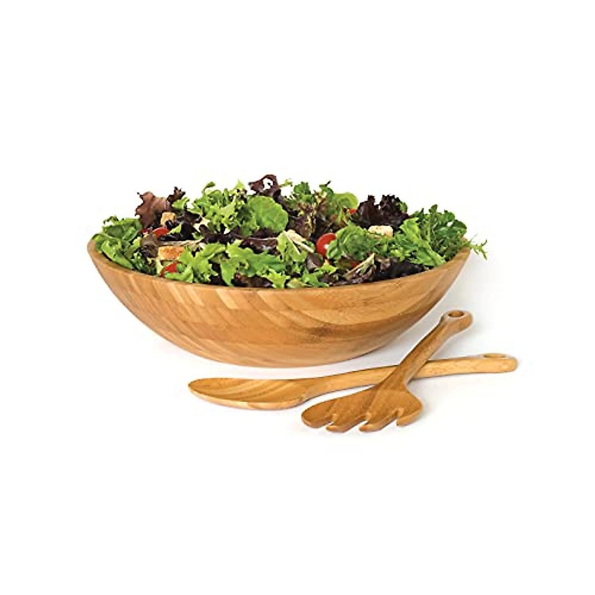 Lipper International Bamboo Wood Salad Bowls with Server Utensils, 7-Piece Set, Assorted Sizes
