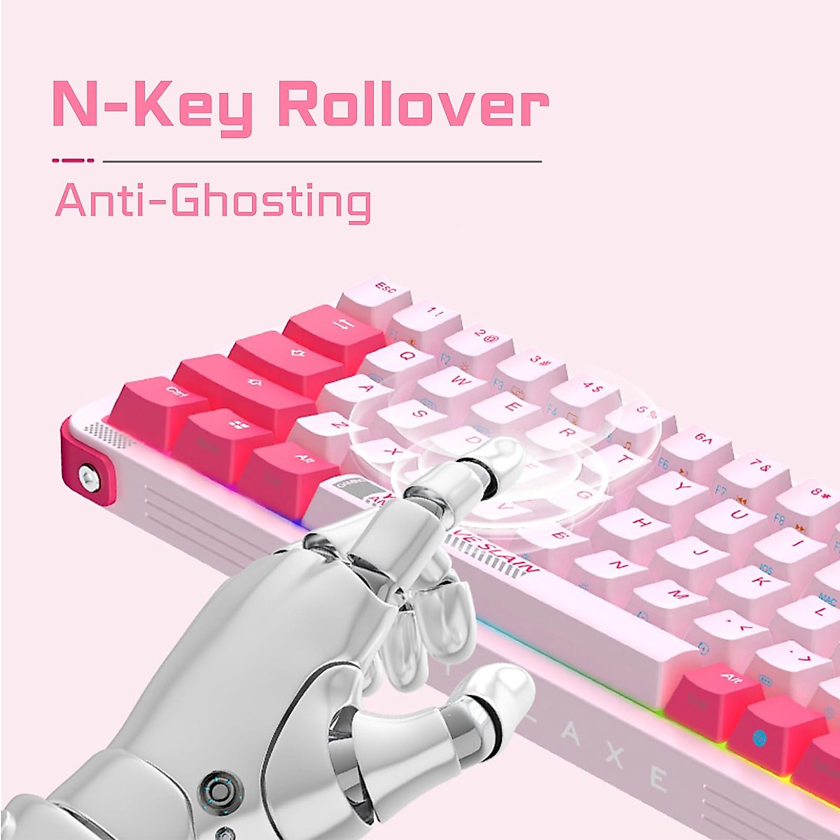 ROYALAXE Y68 TKL Wireless Mechanical Keyboard, Hot Swappable Wired/Bluetooth 5.0/2.4G Wireless Keyboard with RGB Light for Windows & Mac, PBT Keycap, Gateron G Yellow Pro Switch, Candy Pink
