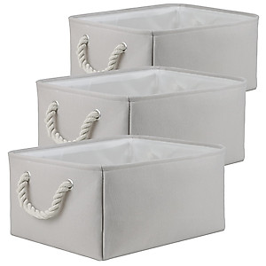 3PCS Foldable Storage Basket, Collapsible Basket Container Shelf Organizer Bin with Rope Handles, Large Storage Basket with Handles for Clothes, Toys, Books and Other Stuff Organizer
