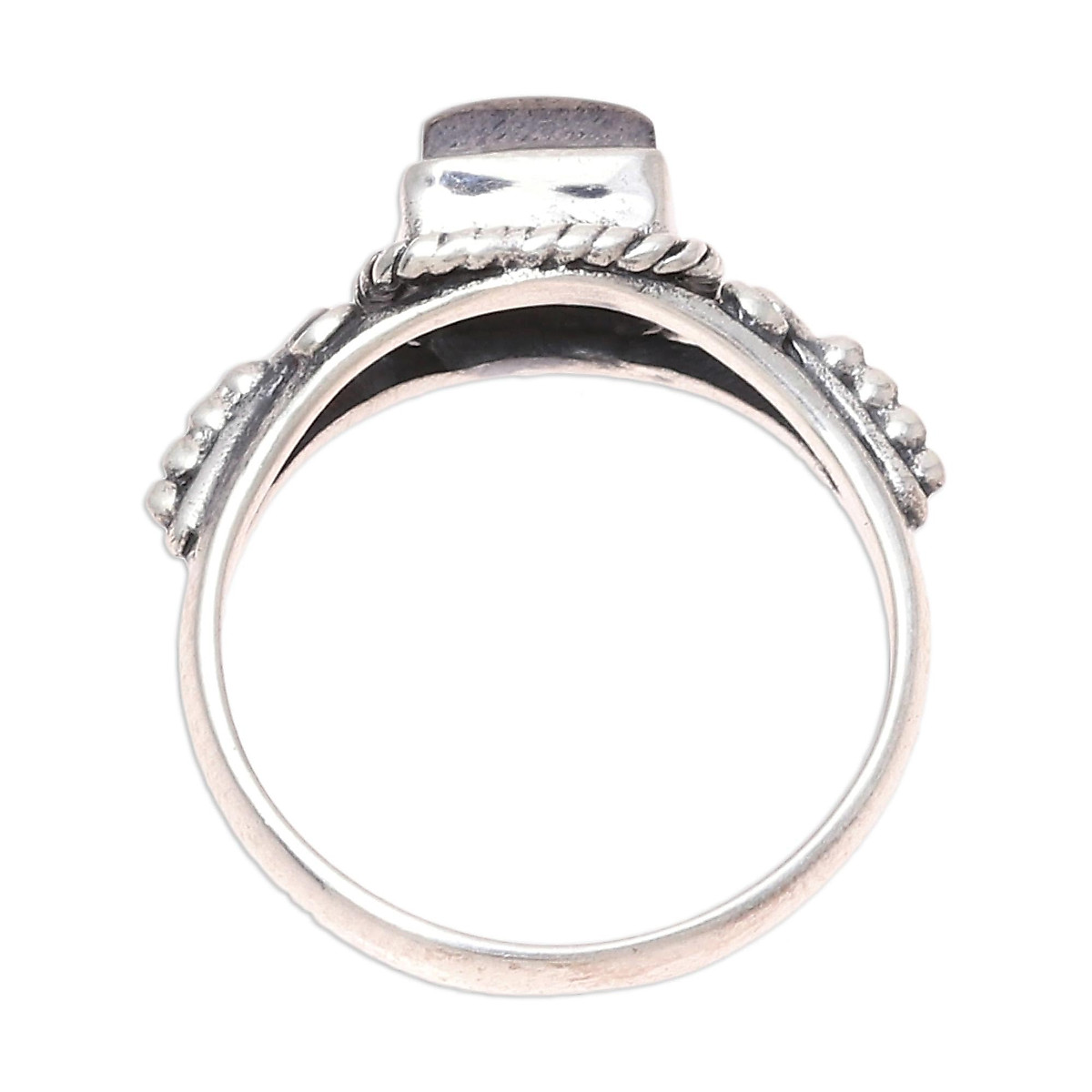 NOVICA Artisan Handmade Labradorite Cocktail Ring Square Crafted India Sterling Silver Gemstone [crownbezel 0.3 in L x 0.8 in W x 0.2 in H Band Width 3 mm W] ' Misty Depths'