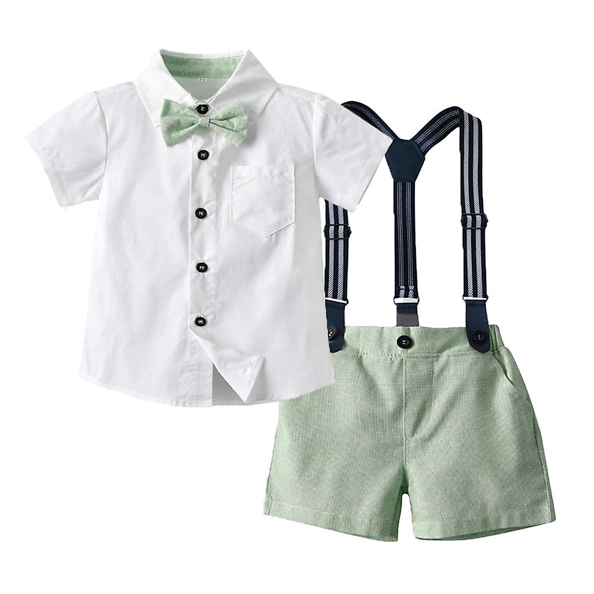 Joycebaby Baby Boys Gentleman Outfits Suits Short Sleeve Bowtie Shirt+Suspender Shorts Clothes Set Overalls(110/3-4 Years, Green)
