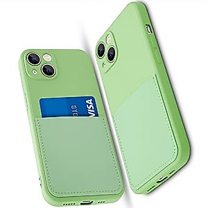 OBHEI Silicone Wallet Phone Case for iPhone 13 6.1 Inch with Credit Card Holder Pocket, Full-Body Bumper Protection Camera Protect Case (Mint Green)