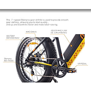 MZZK BIKE BAFAGN 750W Motor Electric Bike for Adults Fat Tire 7-Speed Powerful Mountain E-Bike with 48V Lithium Battery and Multi-Function Display, Black