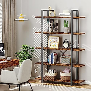 FRAPOW 5 Tier Bookshelf, 68" Large Vintage Book Shelf Rustic Etagere for Home Office Living Room Bedroom Storage