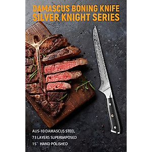 Gutoky 6 Inch Damascus Boning Knife, Feather Pattern Blade with G10 Handle, Japanese AUS10 Steel, Professional Kitchen Fillet Knife