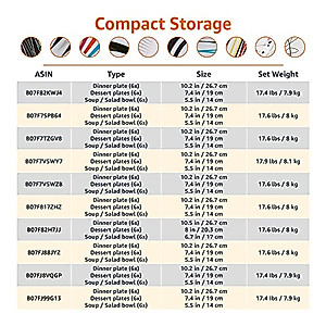 Amazon Basics 18-Piece Kitchen Dinnerware Set, Plates, Dishes, Bowls, Service for 6, Branches