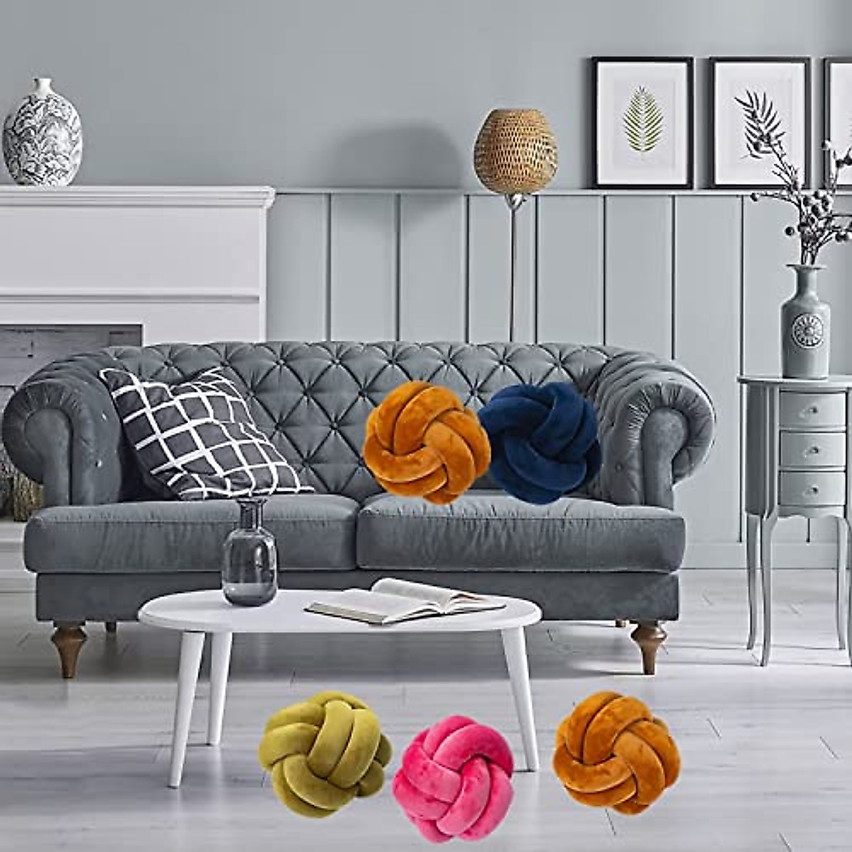 Yefound Navy Blue Knot Ball Pillow Home Decoration Plush Throw Pillow Round Ball Cushion Knotted Pillows for Sofa Car Office Decor, 8inches