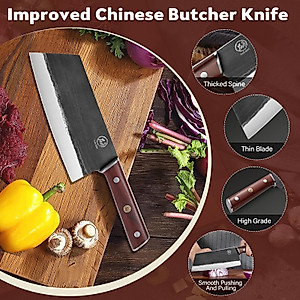 TAN REN 7.5 Inch Chinese Cleaver Knife and 7 Inch Boning Knife for Meat Cutting, High Carbon Steel Butcher Knife, Stainless Boning Knives with Sheath