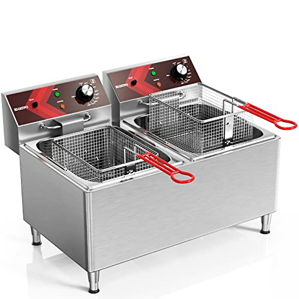 EGGKITPO Commercial Deep Fryer 12L x 2 Large Dual Tank Electric Deep Fryers with Basket Electric Countertop Fryer for Restaurant with 2 Frying Baskets and Lids, 1800W x 2, 120V