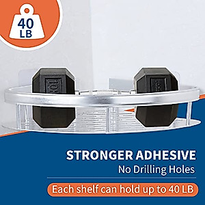 Corner Shower Caddy, Bathroom Corner Shower Shelfs, 2-Pack Adhesive Wall Mounted Shower Rack, Rustproof Space aluminum Bath Storage Shower Organizers with 4 Movable Hooks, No Drilling(Snow Silver)