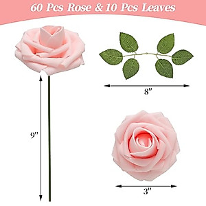 DerBlue 60pcs Artificial Roses Flowers Real Looking Fake Roses Artificial Foam Roses Decoration DIY for Wedding,Arrangements Party Home Decorations