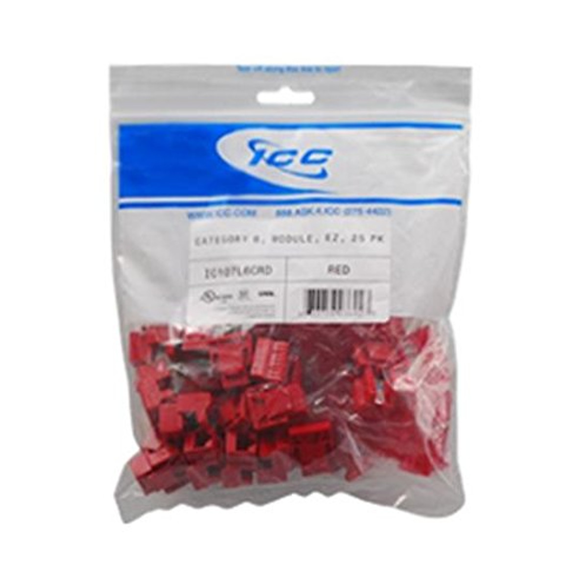ICC IC107L6CRD Cat 6 Ez Modular Connector44; Red
