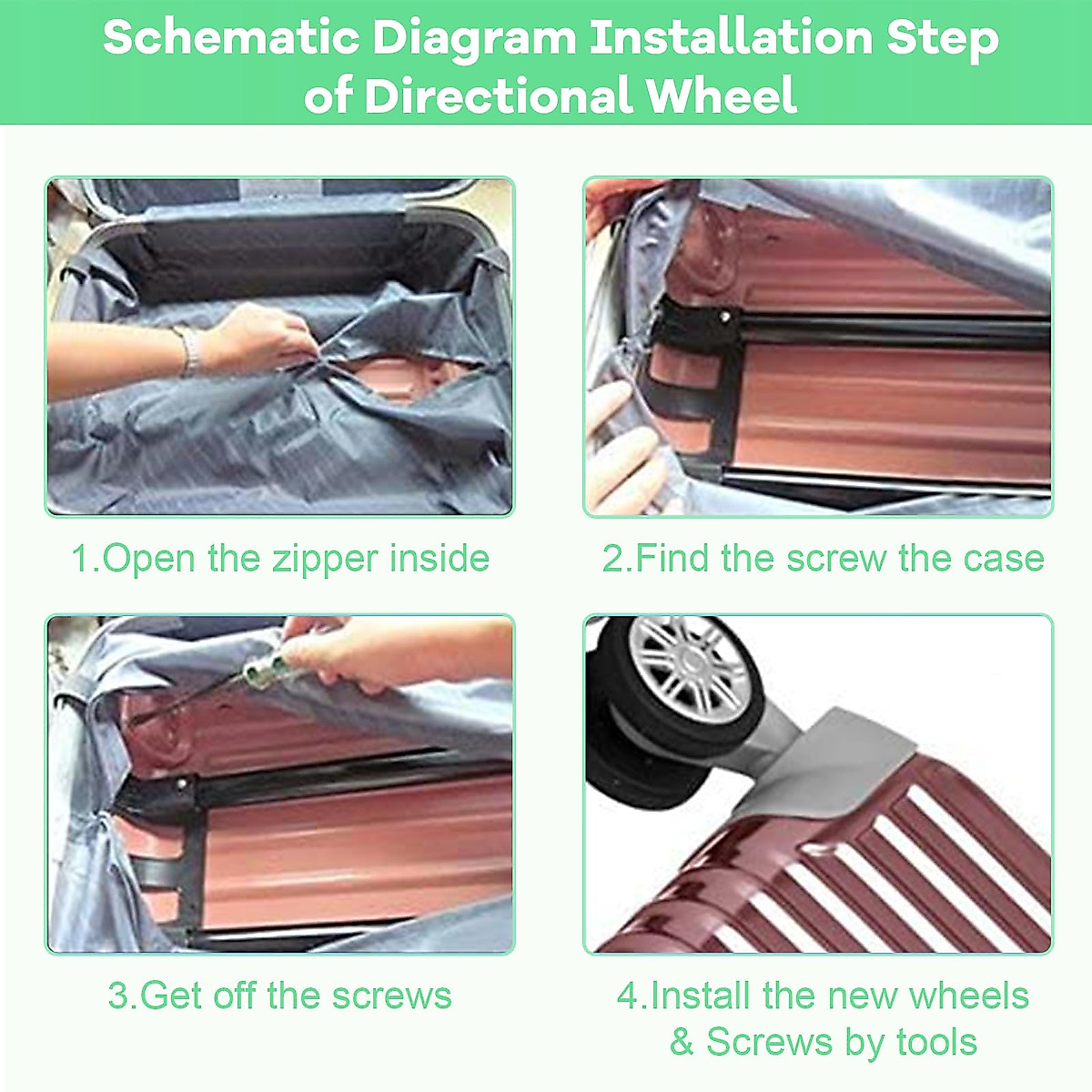 Luggage Wheels Replacement, 1 Pair Suitcase Wheels Replacement,Mute Swivel Replacement Wheels for Luggage,Spinner Luggage Replacement Wheels with 10 Screws Suitcase Accessory Wheel Width 1.2cm/0.5in