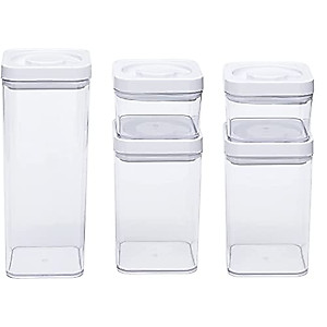 Amazon Basics 5-Piece Square Airtight Food Storage Containers for Kitchen Pantry Organization, BPA Free Plastic