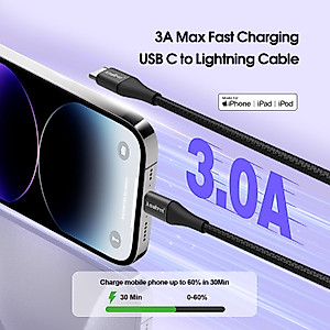 Amaitree USB C to Lightning Cable 4Ft, [Apple MFi Certified] 2-Pack 3A Fast Charging Type-C to Lightning Woven Cable, Car Play Charging Braided Cable for iPhone 14/13/12/11/XS/XR/8 Series - Black