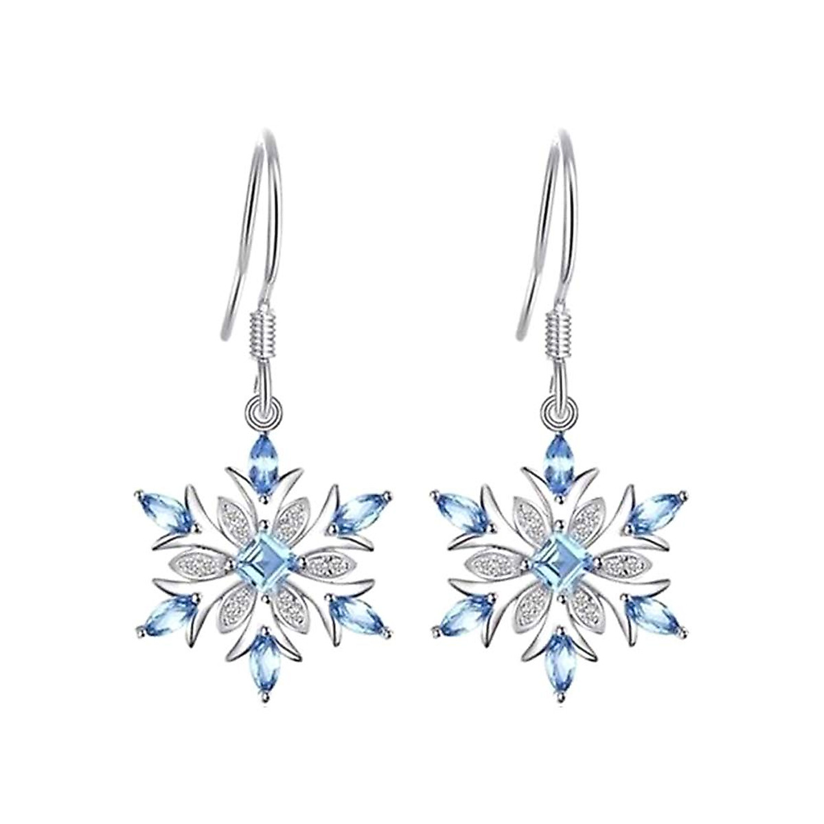 SEniutarm Earrings for Women Mom Faux Sapphire Inlaid Snowflake Dangle Hook Earrings Wedding Gift Statement Jewelry - KYED0228