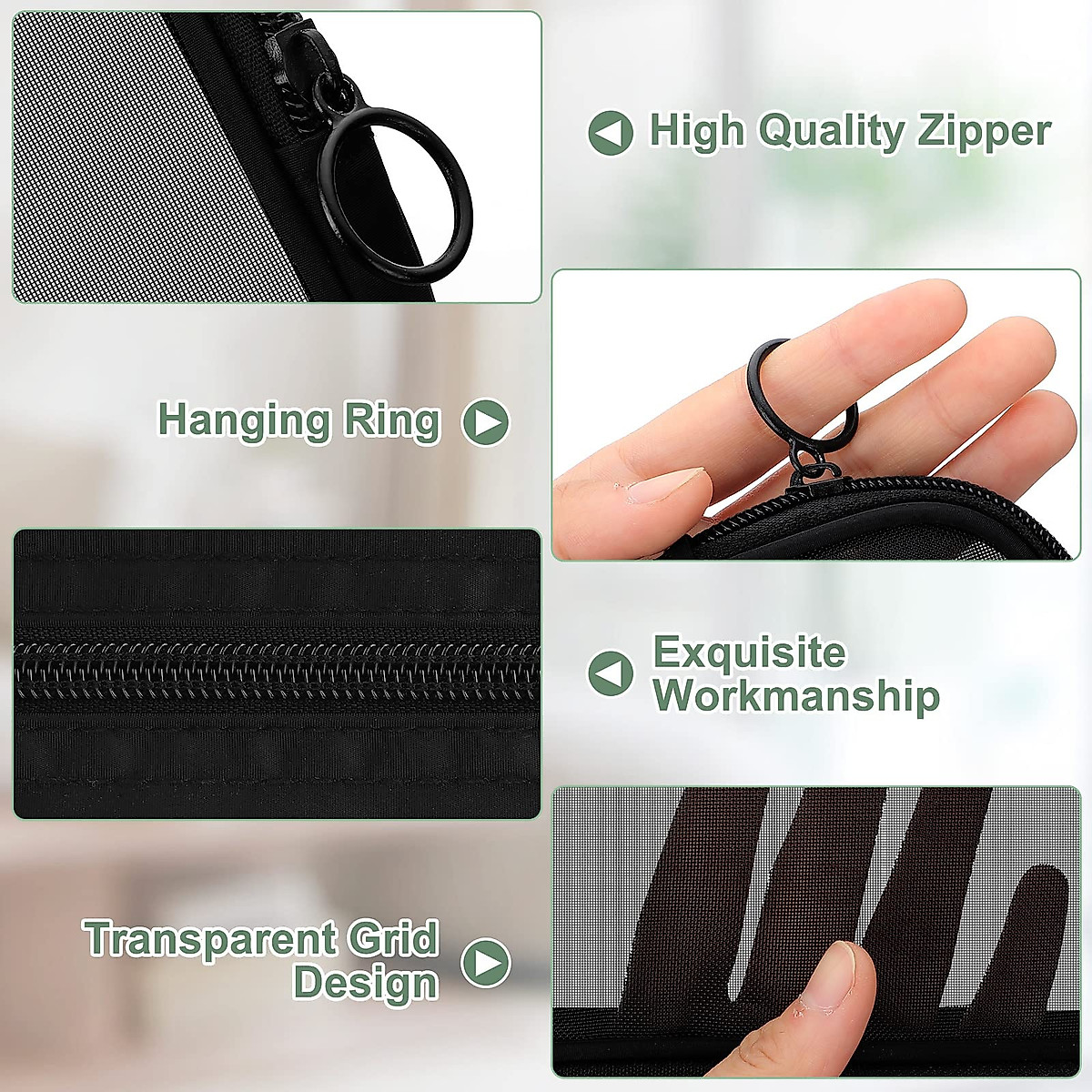 Weewooday 4 Pcs Mesh Makeup Bag Mesh Cosmetic Bag Travel Toiletry Pouch with Zipper Mini Makeup Cosmetic Purse for Daily Accessory (Pink,Small)(Small, Large, Medium,Black)