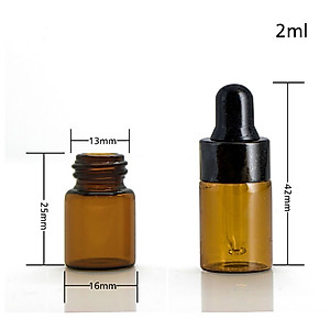 Pack of 100,2ml (5/8 dram) Amber Glass Dropper Bottle,Empty Sample Vial Glass Eye Dropper Aromatherapy Liquid Perfume Essential Oil Bottles with Glass pipette&Black Aluminum caps