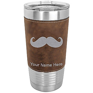 LaserGram 20oz Vacuum Insulated Tumbler Mug, Mustache, Personalized Engraving Included (Faux Leather, Rustic)