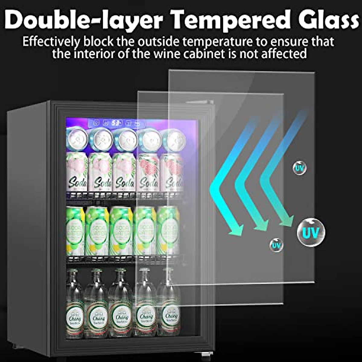 COWSAR Mini Fridge 2.4 Cu.Ft Beverage Refrigerator Small Wine Fridge 17 inch Wine Cooler Wine and Beer Fridge with Glass Door for Office Bedroom