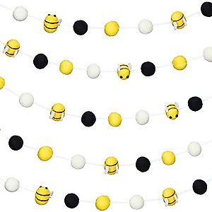 Bees pom Garland Christmas Felt Ball Bees Party Birthday Banner Decorations Bumble Hanging Garland Banner Bee Shaped Decoration for Baby Shower Party Classroom Home Decoration (4 Pieces)