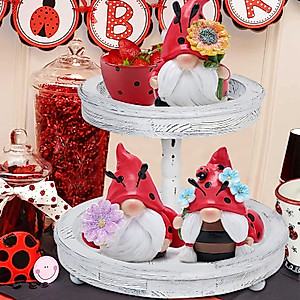 Hodao Ladybug Gnomes 3PCS Ladybug Kitchen Tiered Tray Decor Ladybird Gnomes Resin Swedish Tomte Scandinavian Figurine Spring Summer Decorations Indoor Home Decor