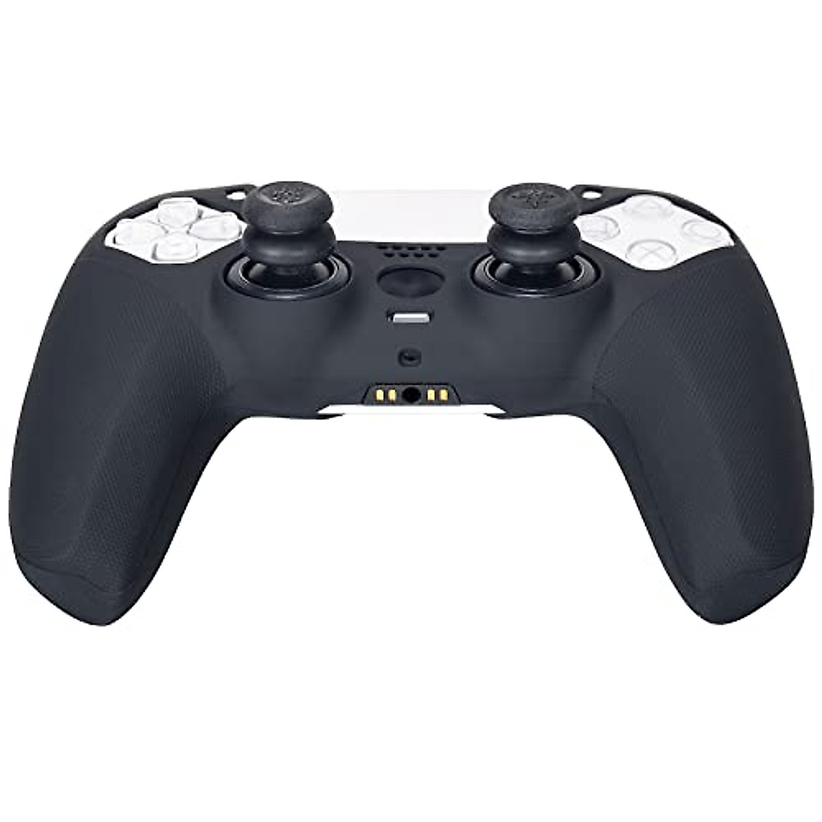 YoRHa Grip Texture Silicone Cover Skin Case for PS5 Dualsense Controller x 1(Black) with Pro Thumb Grips x 8