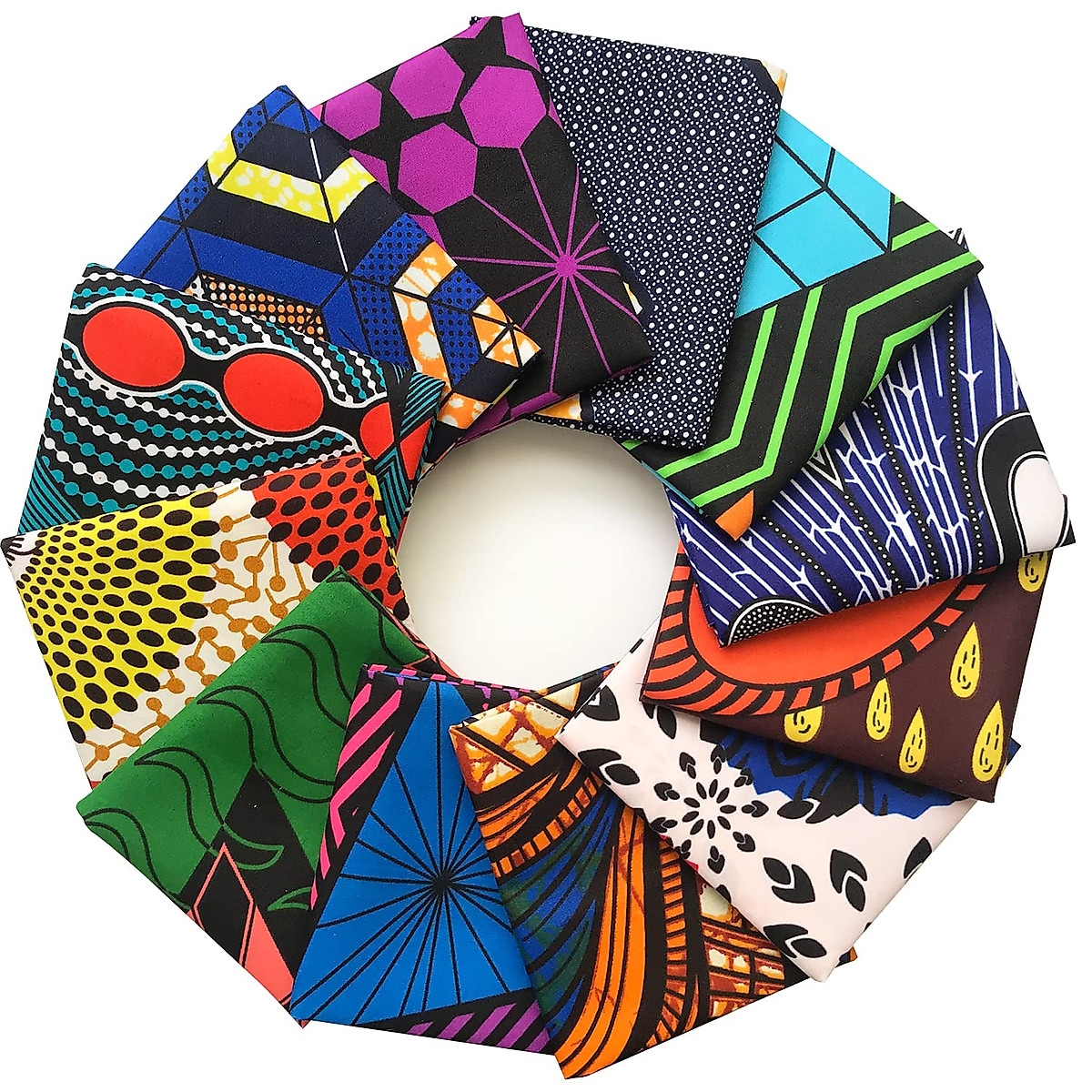 Qililandiy 12 Pieces African Fabric Fat Quarters African Ankara Wax Print Fabric Ankara Print Fabric for Sewing Craft Projects and Patch Work DIY (50 x 40 cm/ 19.5 x 15.7 Inches)