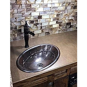 SimplyCopper 19" Oval Copper Bath Sink with BARB WIRE Design with Daisy Drain