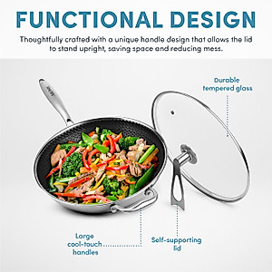 AROMA® Non-Stick Stainless Steel Wok Pan with Self-Balancing Lid and Honeycomb SurfaceGuard Technology (12.5 Inches/ 5Qt.)
