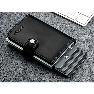 pularys VIKING Mini Wallet - Premium Leather - Black - Snap Fastener - Bank Note Pocket - RFID blocking - Up to 8 Card Slots - Comfortable and Safe - Classic