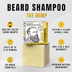 Professor Fuzzworthy's Beard & Hair Hemp Shampoo Bar - Unscented for Sensitive Skin - Normal Dry Oily Hair 4.2oz