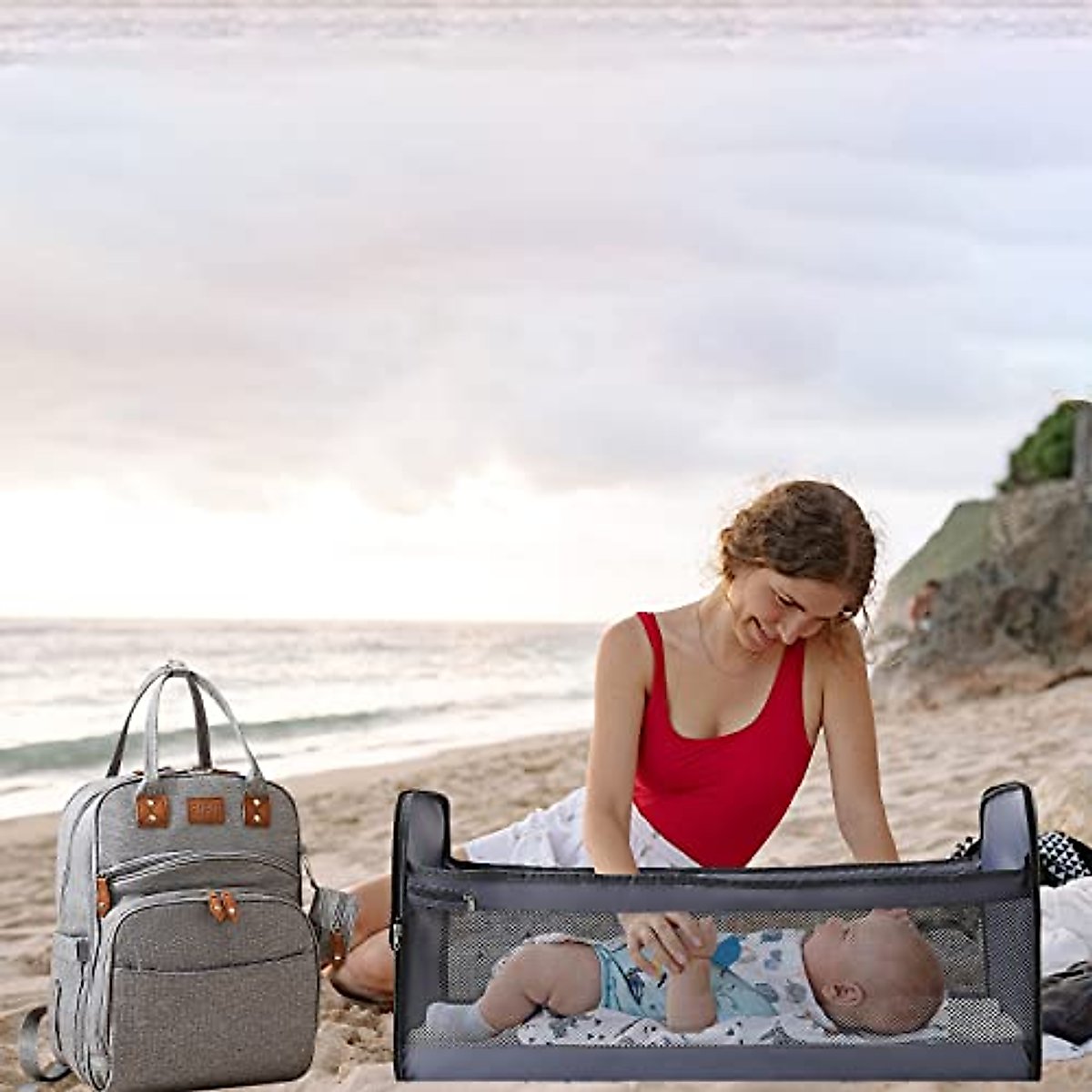 𝗕𝗮𝗯𝘆 𝗗𝗶𝗮𝗽𝗲𝗿 𝗕𝗮𝗴 𝗕𝗮𝗰𝗸𝗽𝗮𝗰𝗸 𝘄𝗶𝘁𝗵 𝗖𝗵𝗮𝗻𝗴𝗶𝗻𝗴 𝗦𝘁𝗮𝘁𝗶𝗼𝗻, Baby Registry Search Shower Gifts, Baby Bags for Boy Girl, New Mom Gifts for Women, Large Capacity （Gray）