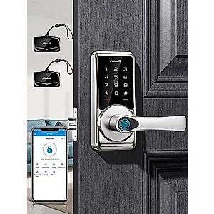 Smart Door Lock for Front Door, Zowill 7-in-1 Fingerprint Deadbolt with App Control, Keyless Entry Door Lock with Handle, Biometric, Auto Lock, Easy Installation, for Home, Office and Airbnb