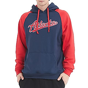 DELUSPTOMAY Mens Atlanta Baseball Team Big Embroidery Hooded Sweatshirt Pullover Casual Hoodie - Navy XL
