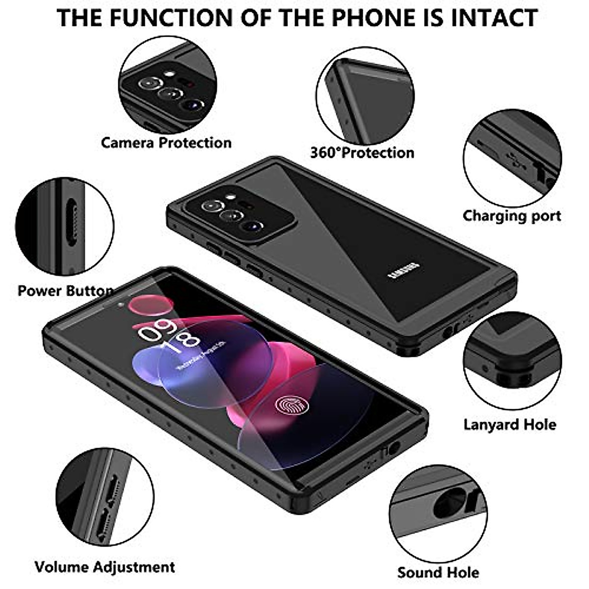 ANTSHARE for Samsung Galaxy Note 20 Ultra Case Waterproof,Built in Screen Protector Full-Body Protection Heavy Duty Shock-Proof Cover Waterproof Case for Galaxy Note 20 Ultra 6.9 inch 5G Black/Clear