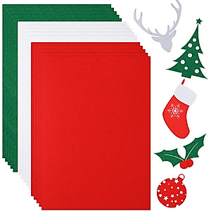 Outus 15 Pcs Christmas Colored Felt Sheets 11.8" x 8.2" Soft Felt Fabric Sheets for Craft Red Green White Felt Fabric for Holiday DIY Crafts Sewing Art Christmas Decoration,1 mm Thick