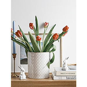 LE TAUCI Utensil Holder, 7.1" Ceramic Kitchen Utensil Holder for Counter top, Embossed Cooking Utensil Organizer for Spatula & Spoon, Kitchen Decor, Set of 1, Arctic White,Fireworks