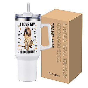 Dog Mom 40 oz Insulated Tumbler with Handle and Straw - Travel Coffee Mug for Women, Dog Lover Gifts (Bloodhound Gifts)