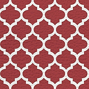 Prime Leader 2 Piece Non-Slip Kitchen Mat Rug Rubber Backing Doormat Set Classic Moroccan Trellis Geometric Lattice Red and White Kitchen Rugs Comfort Standing Mat PVC Leather Anti Fatigue Floor Mat