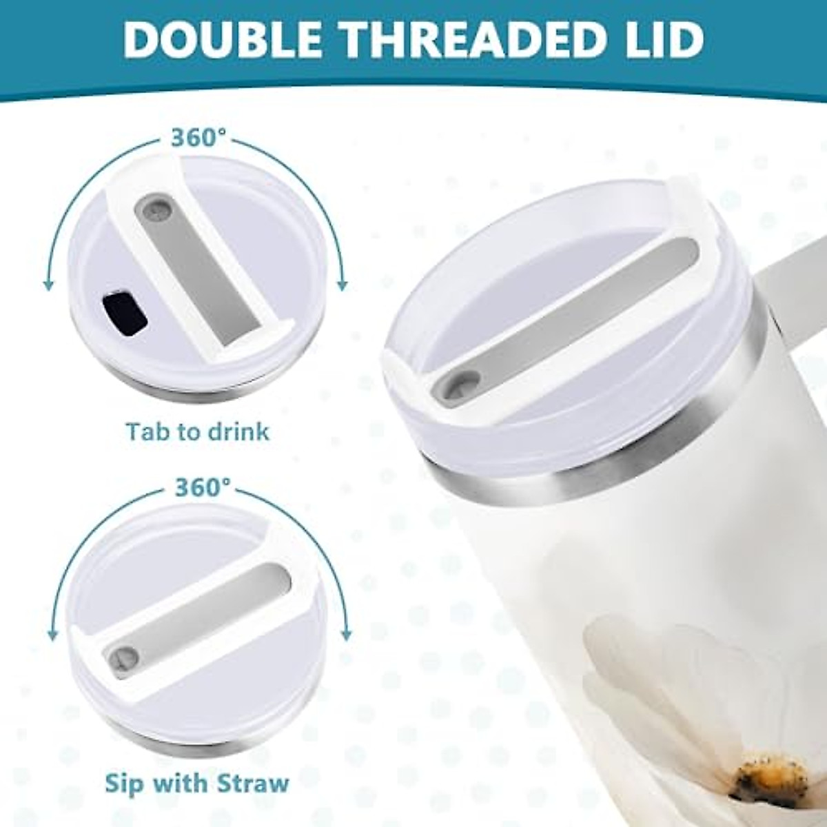 Jihqo Watercolor White Flowers 40 oz Stainless Steel Vacuum Insulated Tumbler with Handle and Straw Lid, Leakproof Water Bottle Double Wall Travel Mug Coffee Cup, Cupholder Friendly