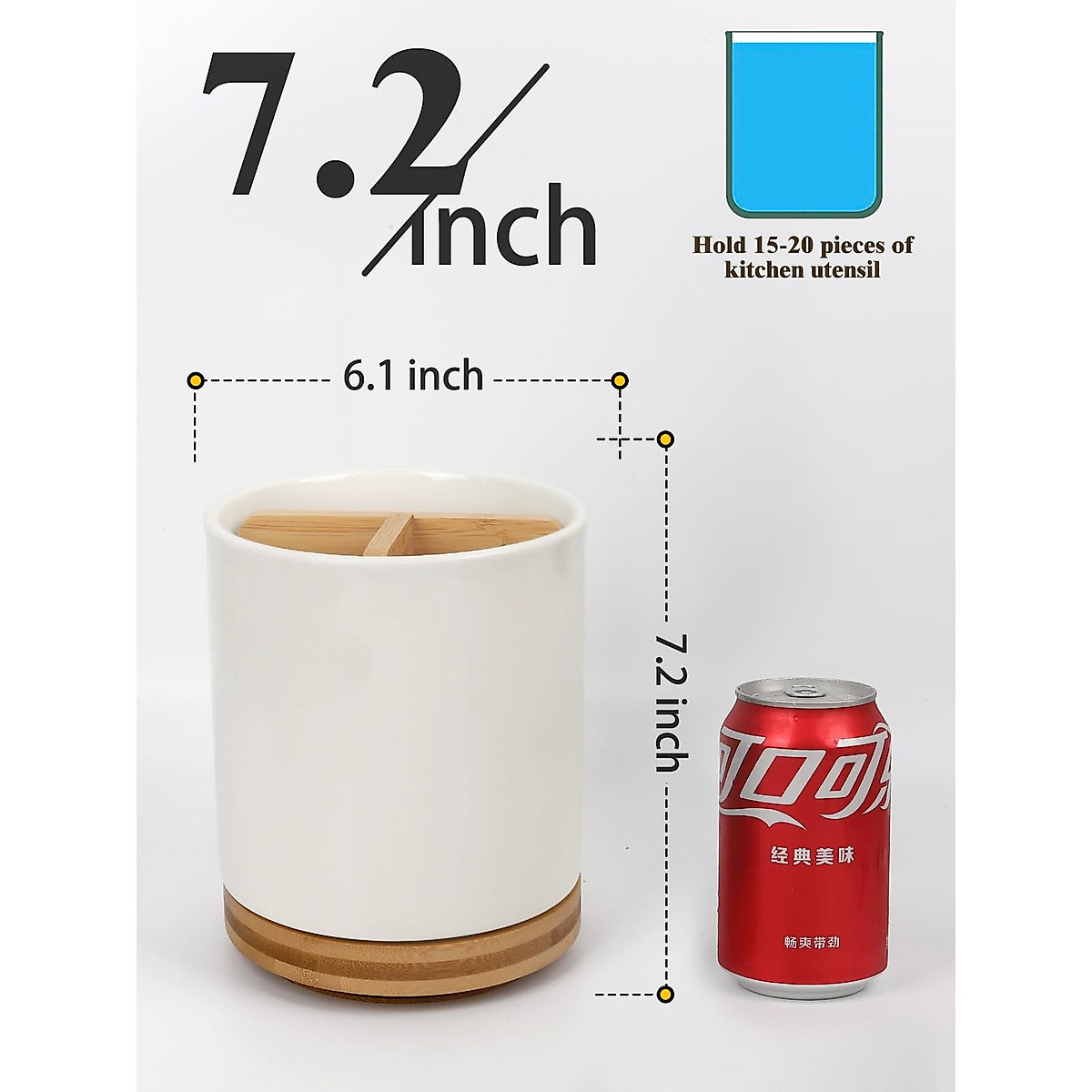 LoeJan 3 Compartment Utensil Holder, Extra Large Utensil Crock, Stable Ceramic Utensil Organizer, Cooking Tool Organizer Set for Kitchen Counter Farmhouse Decor (C-White(Grossy))