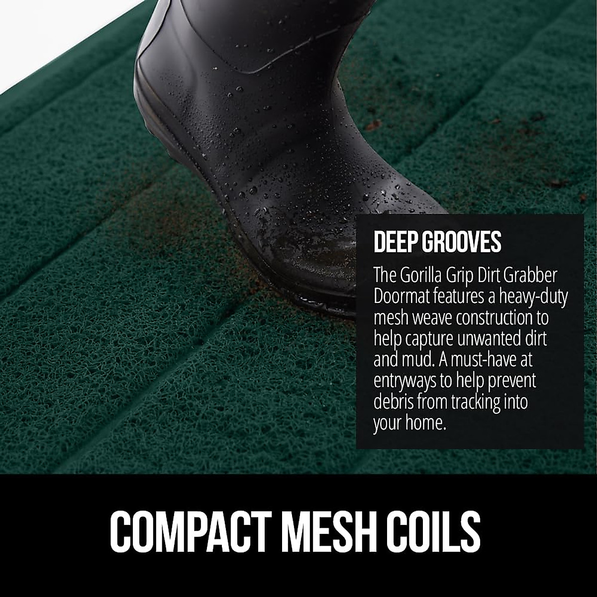 Gorilla Grip Stain and Fade Resistant Dirt Grabber Mesh Door Mat, Low-Profile, Heavy Duty Quick Dry Striped Doormat, Mats for Indoor or Outdoor Entry, Shoe Scraper, Garage Entrance Mat, 35x23, Green